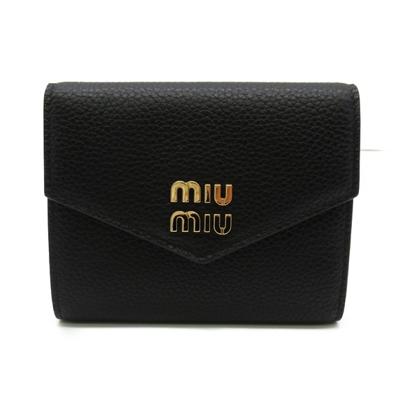 Miu Miu | Bags | Miu Miu Trifold Wallet Black Calfskin Cowhide ...